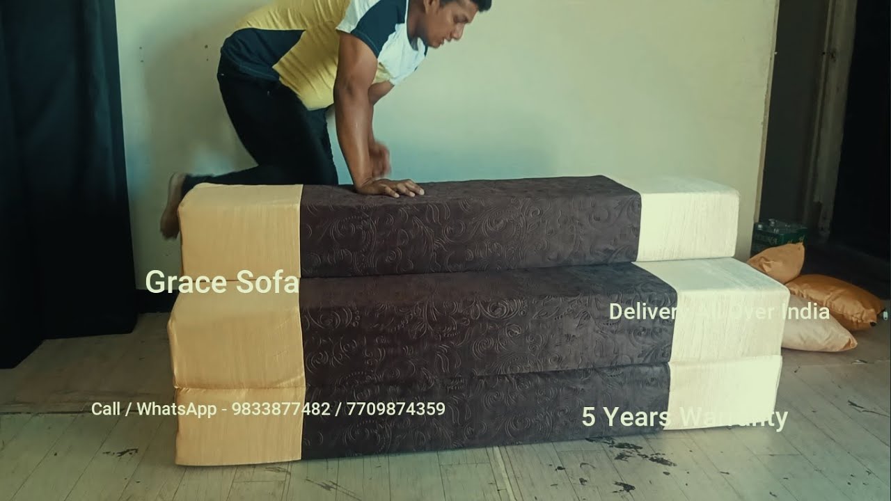 Brown and golden sofa bed folding 3 seater queen size bed whatsApp ...