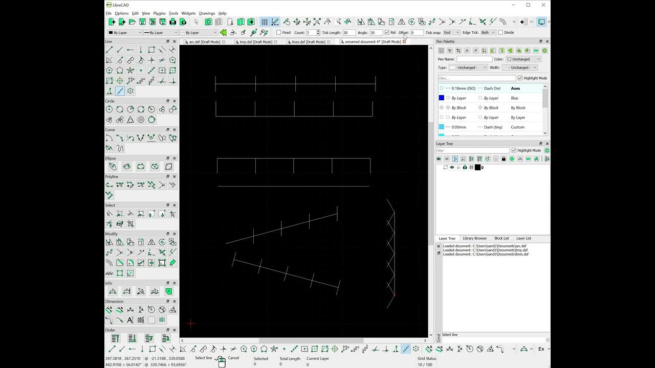 LibreCAD Slice Divide Line action - YouTube