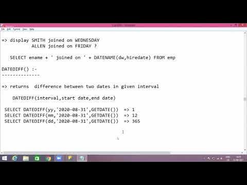17) DateNAme , DateDiff , DateAdd In Sql - YouTube