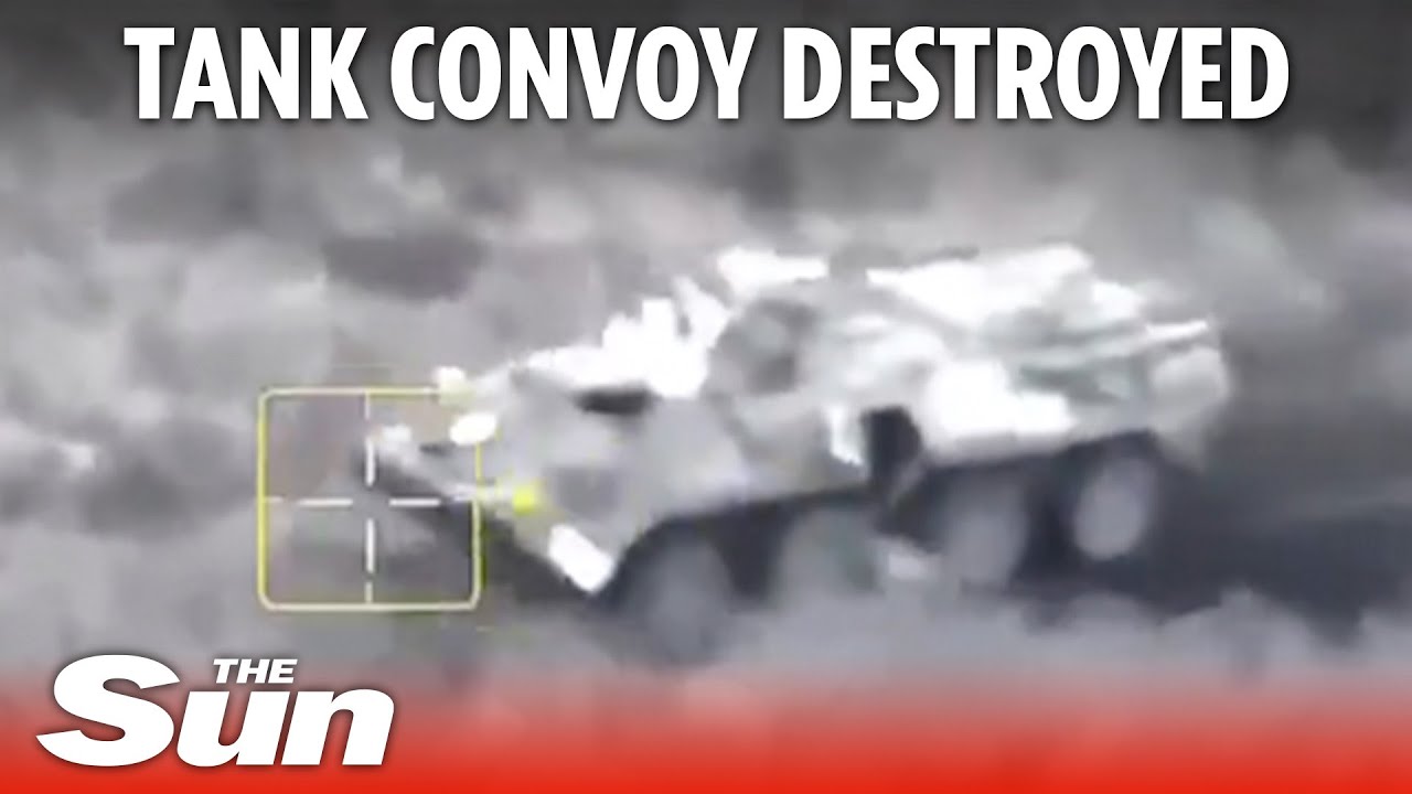 Russian tank convoy ambushed during Ukrainian aerial strike - YouTube