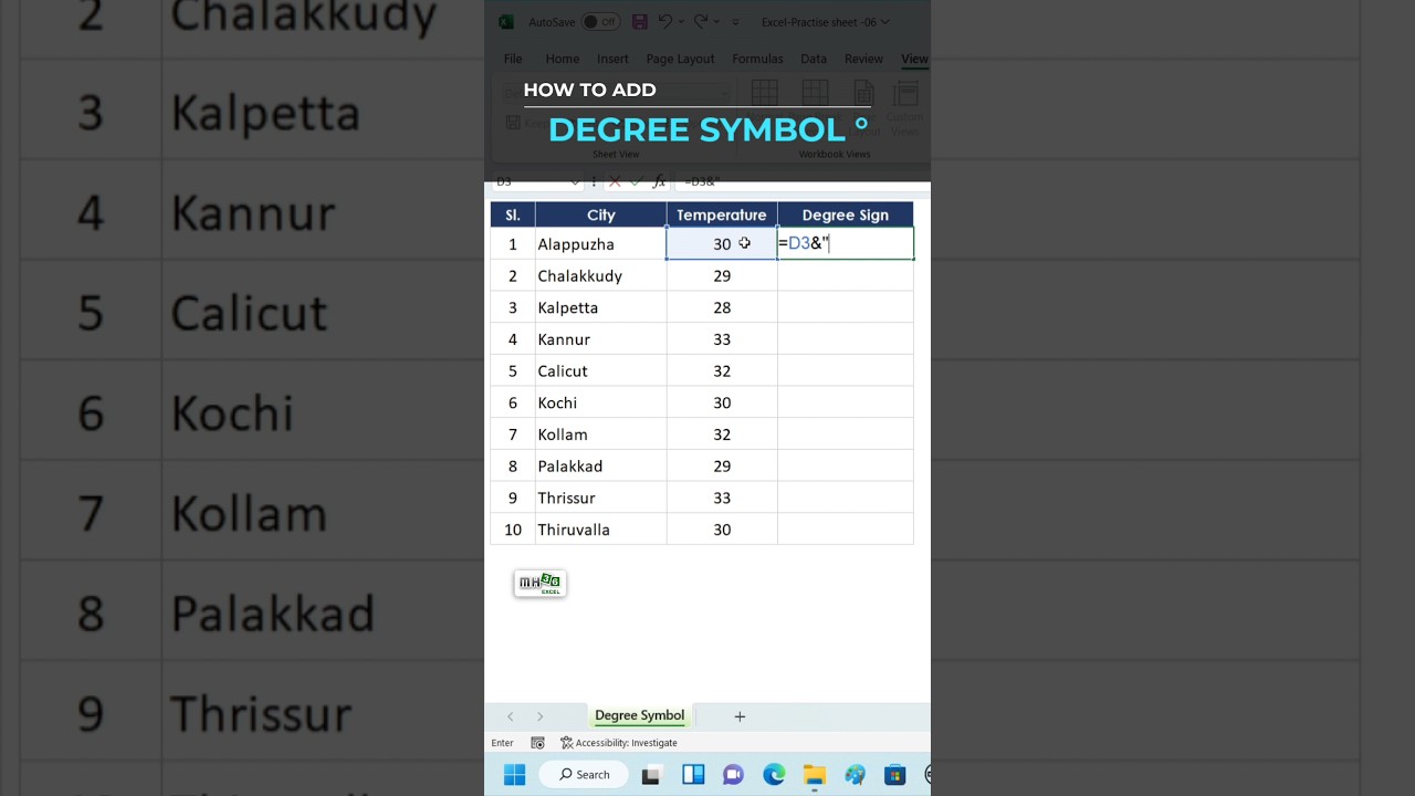 How To Use Degree Symbol In Excel Excel Tutoring Malayalam YouTube How To Use Degree Symbol In Excel Excel Tutoring Malayalam YouTube