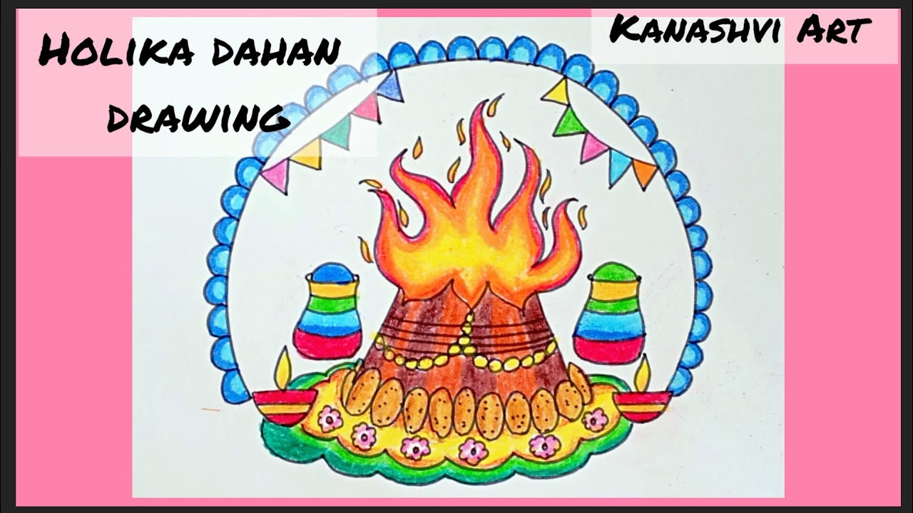 Drawing of Holika Dahan easy for kids - YouTube