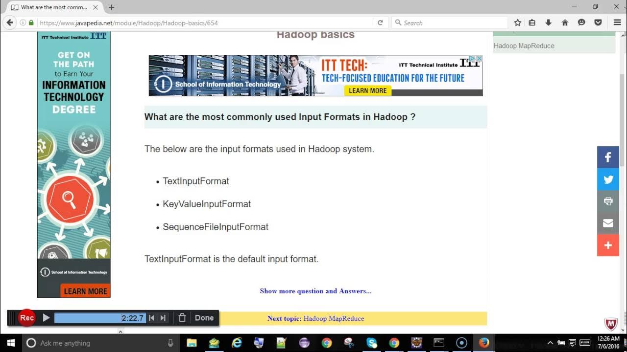 What are the most commonly used Input Formats in Hadoop ? | javapedia.net - YouTube