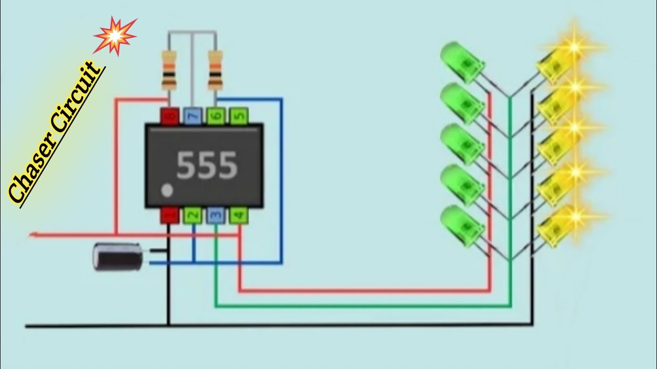 LED Chaser Circuit With 555 Timer ic - YouTube