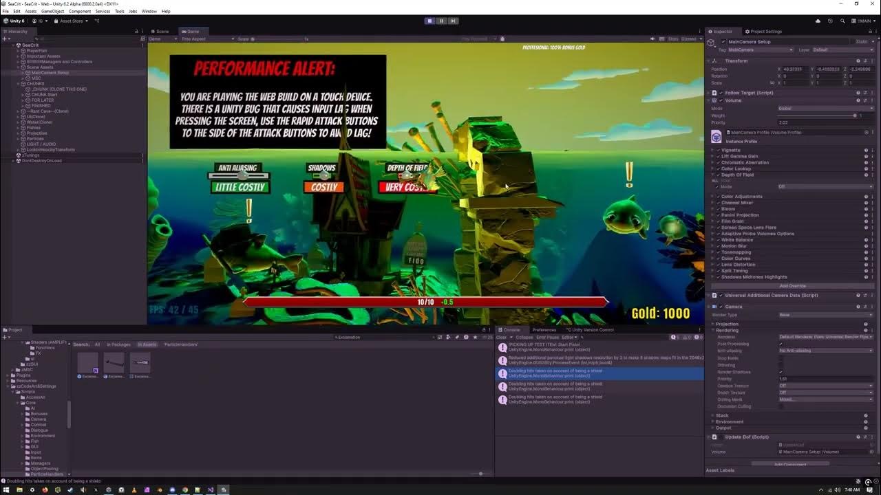 SeaCrit Unity GameDev Session #78, Long stretch of Grind, Depth of field, settings, and Munch 2 ...
