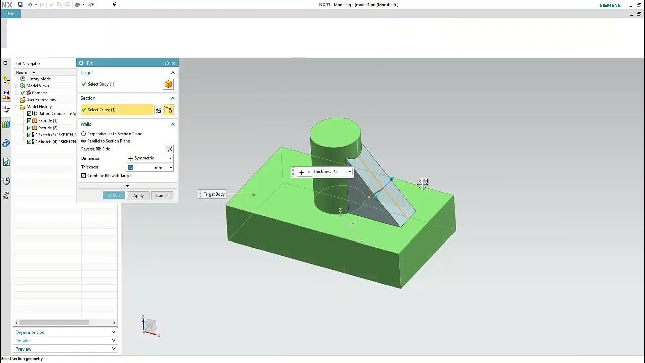 NX CAD Lecture 4, Modeling basics, Rib - YouTube