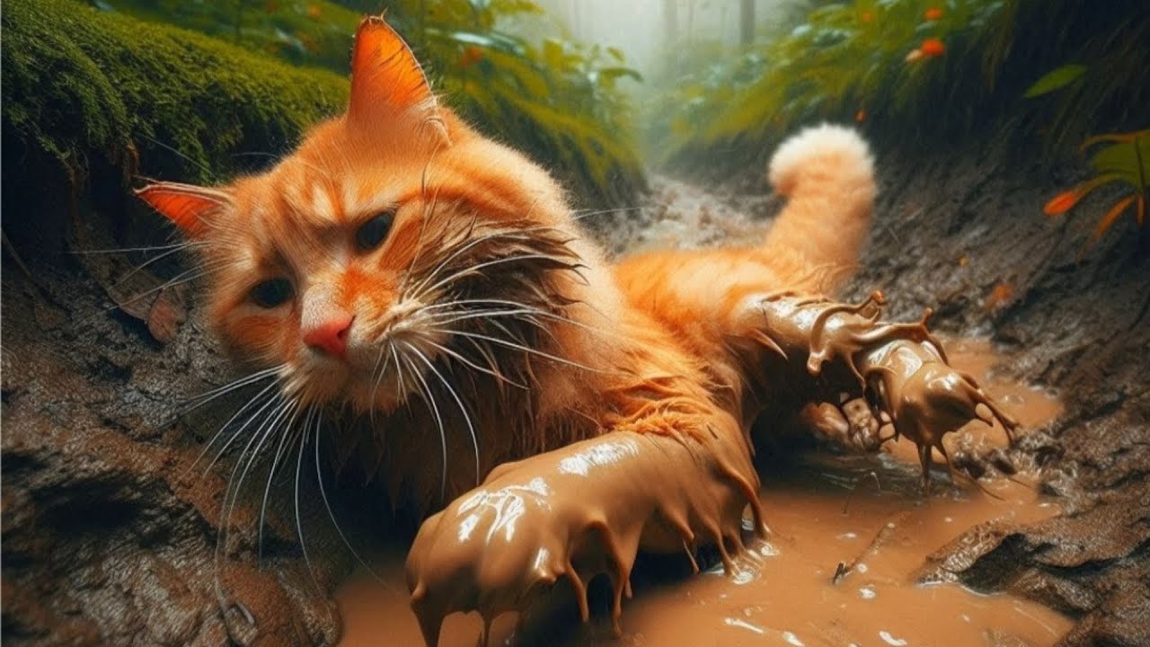 Orange Cat's Muddy River Bath #cat #catvideos #funny #ai #catlover ...