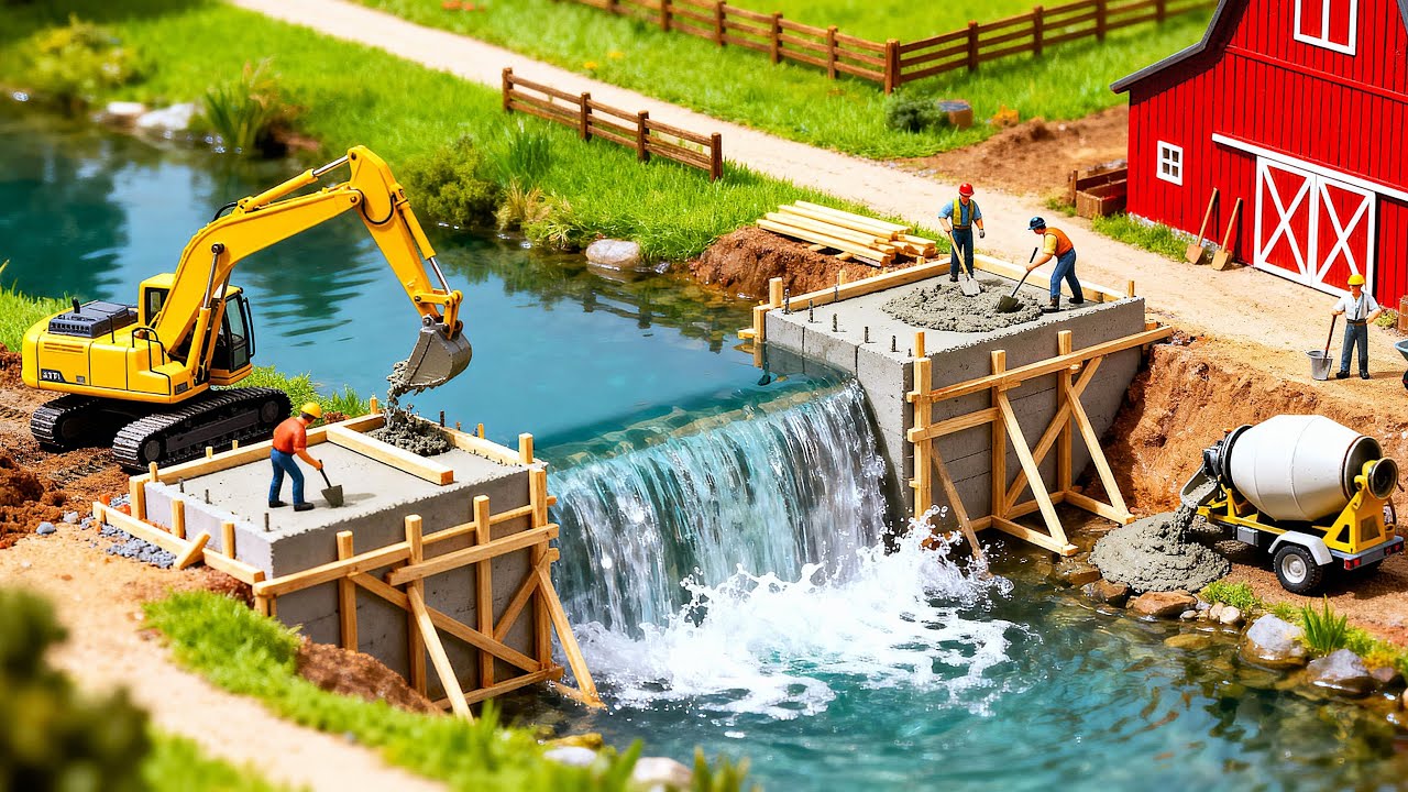 Building a Miniature Farm Barn Dam 🏡Tiny Water Control Project - YouTube