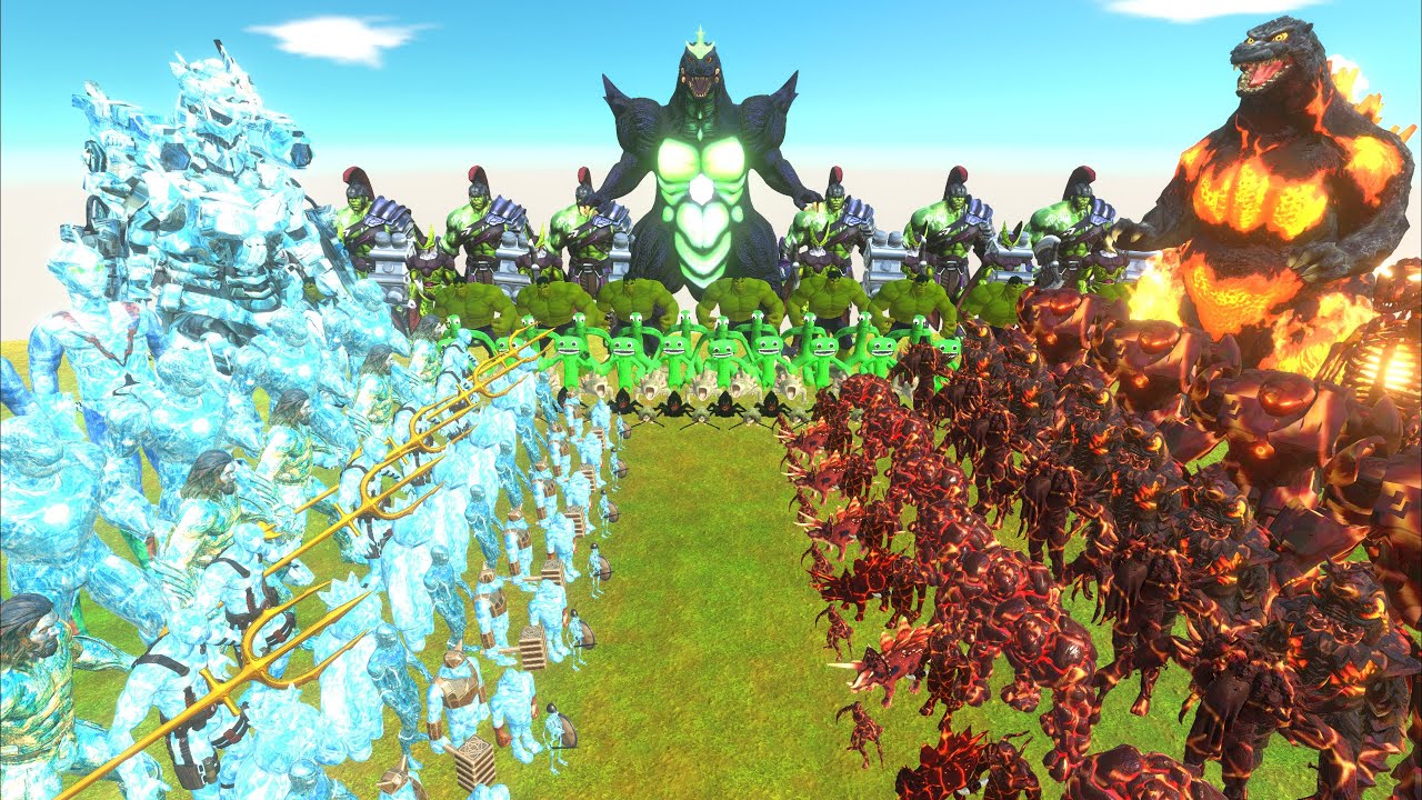 TRIPPLE ICE LAVA WAR - ICE TEAM vs GREEN TEAM vs LAVA TEAM - Animal ...