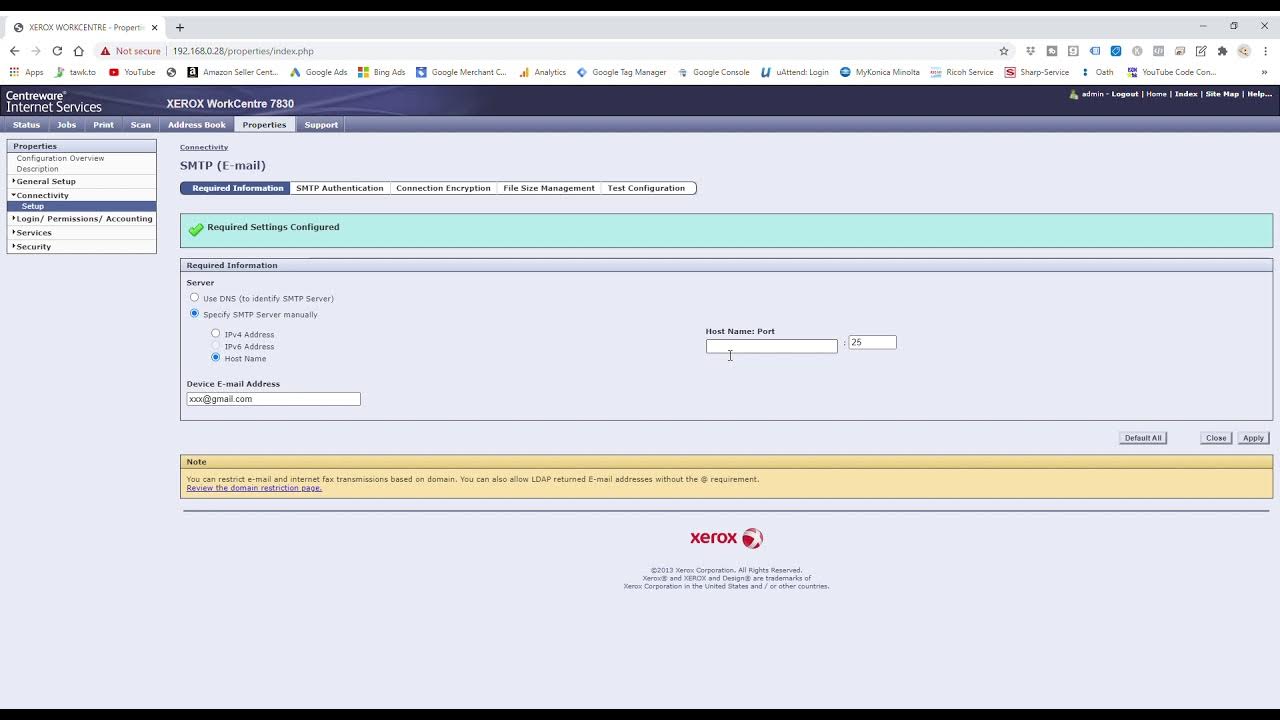 Xerox Workcentre Scan to email set up - YouTube