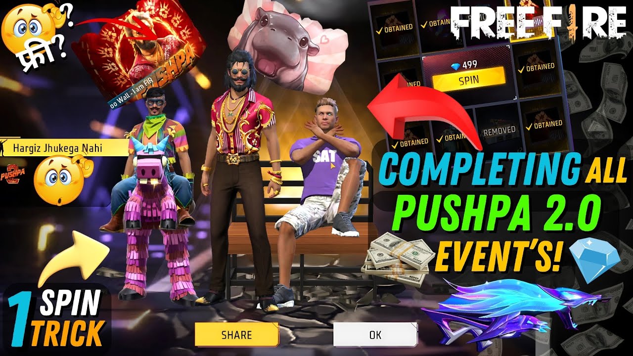 COMPLETING ALL PUSHPA 2.O EVENTS IN FREE FIRE!!! UNLOCKING ALL EVENTS ...