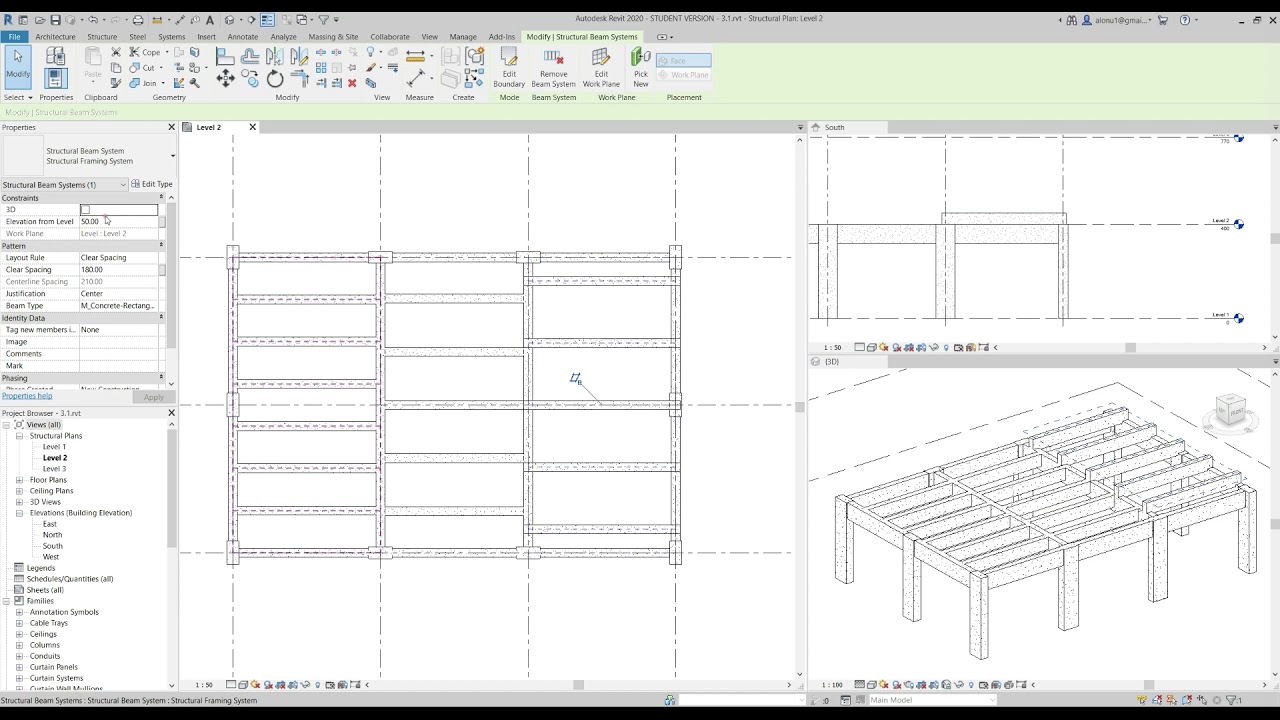 4.4 קורות - הוספת מערך קורות (Beam system) | Revit Structural Framing ...