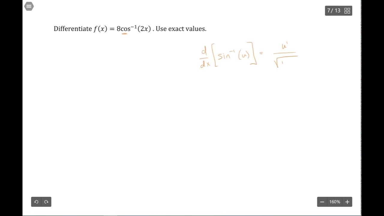 Derivative: Inverse Trig Functions (arccos) 2 - YouTube