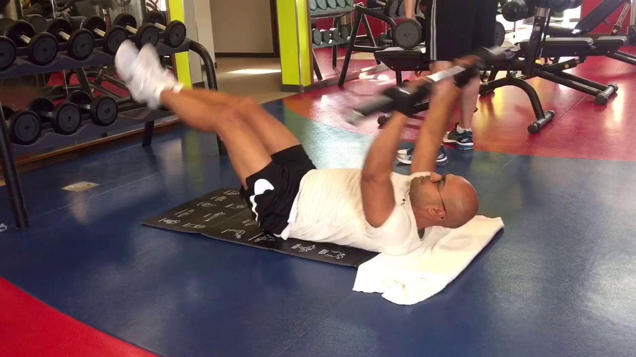 Lying barbell crunches - YouTube
