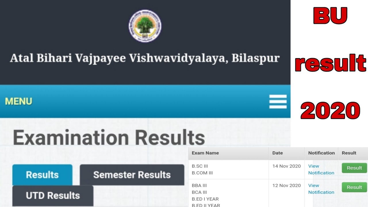 Bu result 2020//bsc final result//b.com final result//bilaspur ...