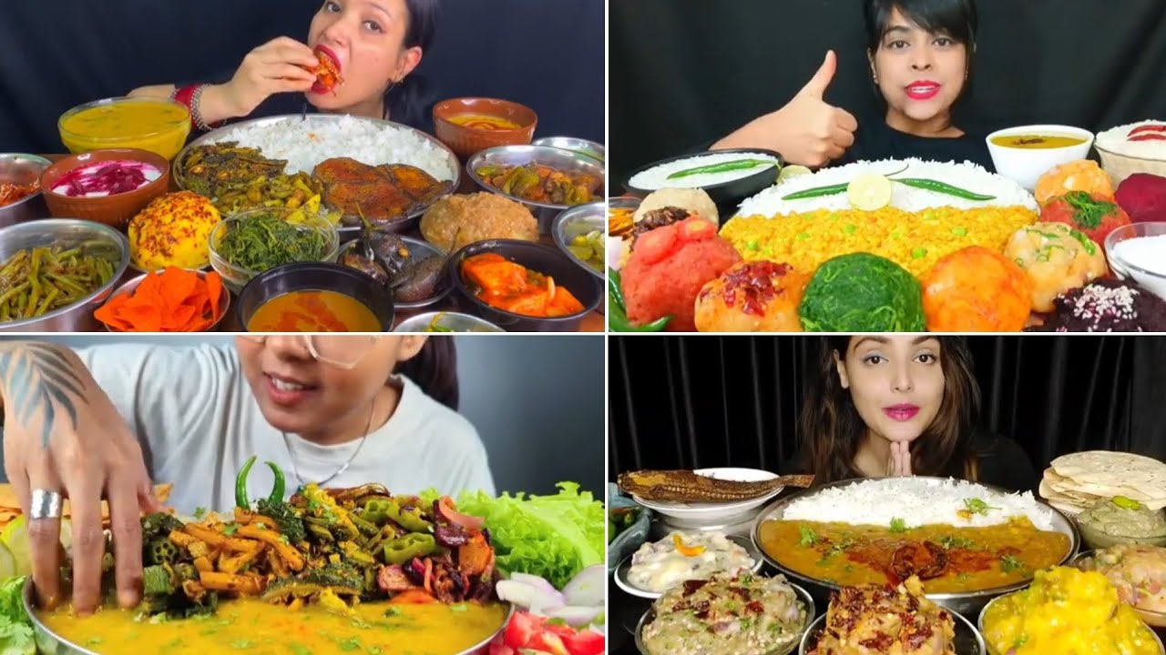 eating dal chawal,different types of bhorat,begun bhaja,aloobhorat ...