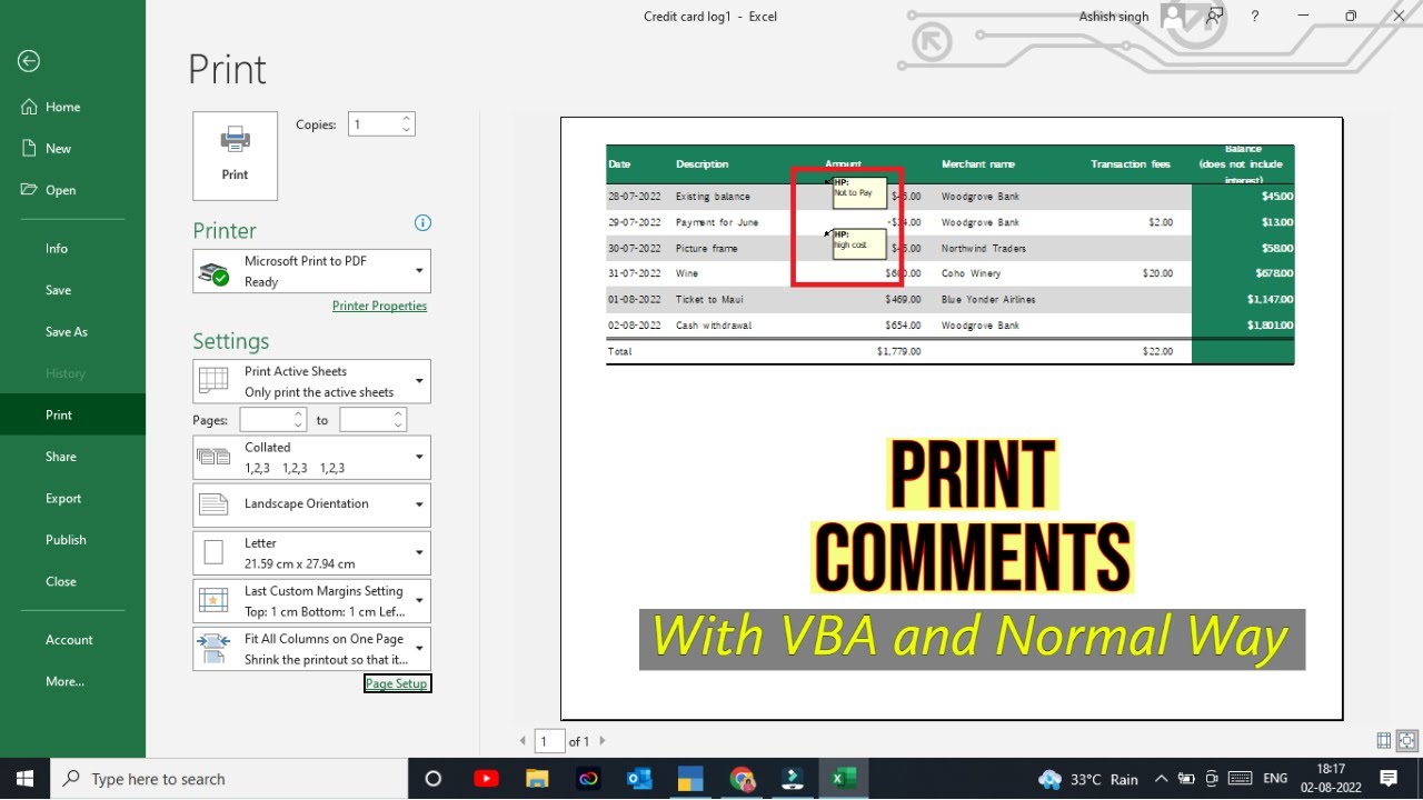 2 Way To Print Excel Comments How To Print Comments Of Excel Sheet Learnwell Youtube 5977