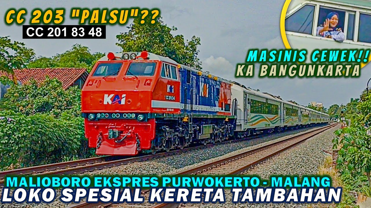 Lokomotif CC 201 83 48 (129R) Merah Biru Terlangka & Masinis Cewek Bawa Kereta Api Bangunkarta ...