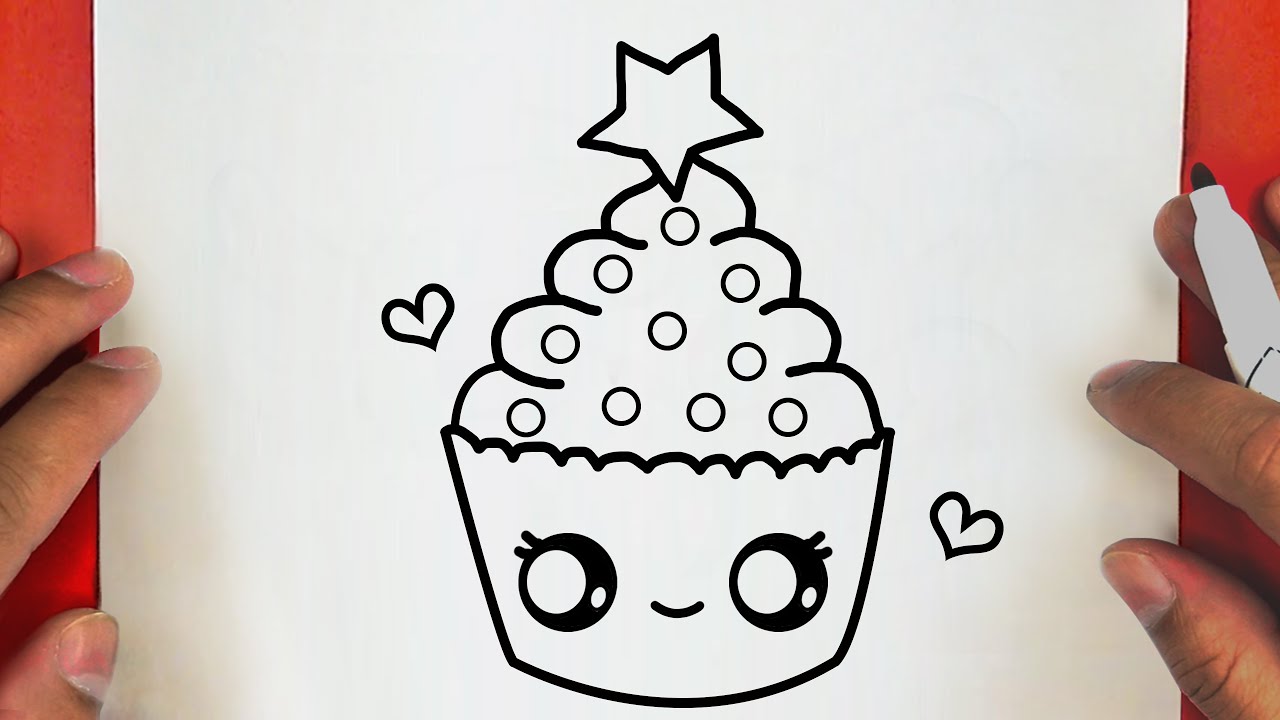 HOW TO DRAW A CUTE CHRISTMAS CUPCAKE TREE, STEP BY STEP, DRAW Cute ...