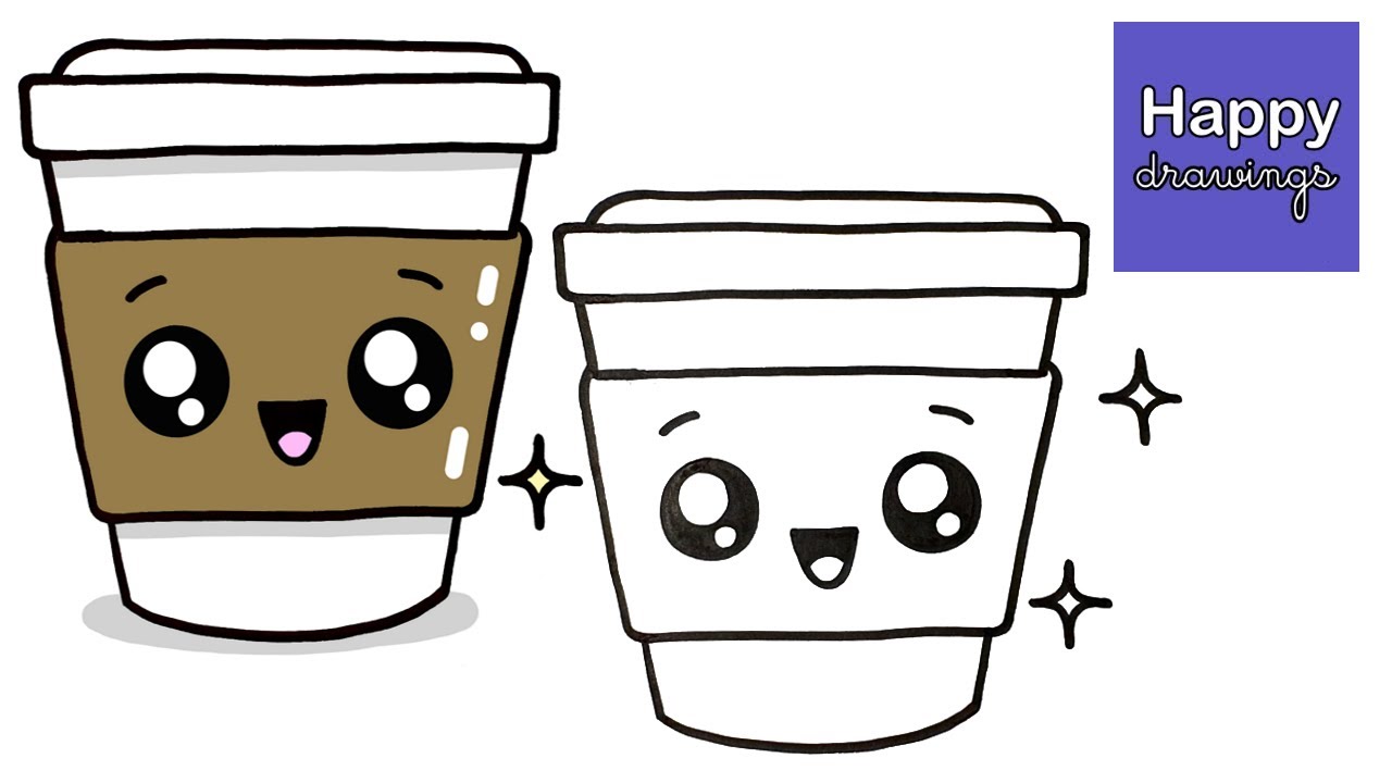 How to make a kawaii drawing of a coffee cup? - YouTube