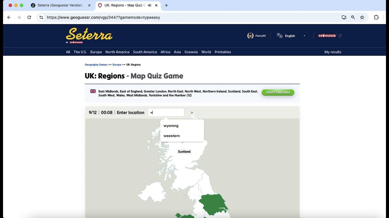 seterra UK regions type (easy) 12.200 - YouTube