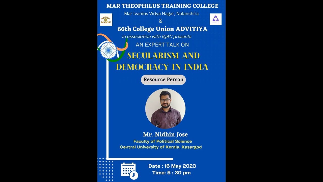 Secularism and democracy in India by Mr.Nidhin Jose - YouTube