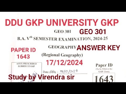 DDU GKP UNIVERSITY GKP B.A. 5th SEMESTER SUBJECT GEOGRAPHY GEO 301 ...