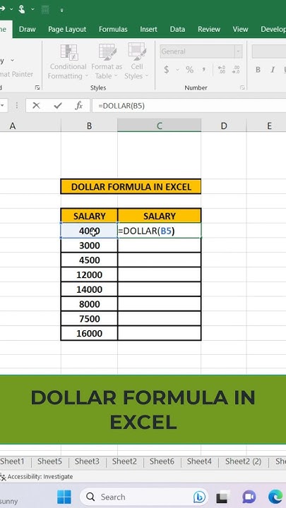 DOLLAR FORMULA IN EXCEL $$$ #excelshorts #shorts #exceltutorial #exceltips #exceltricks - YouTube