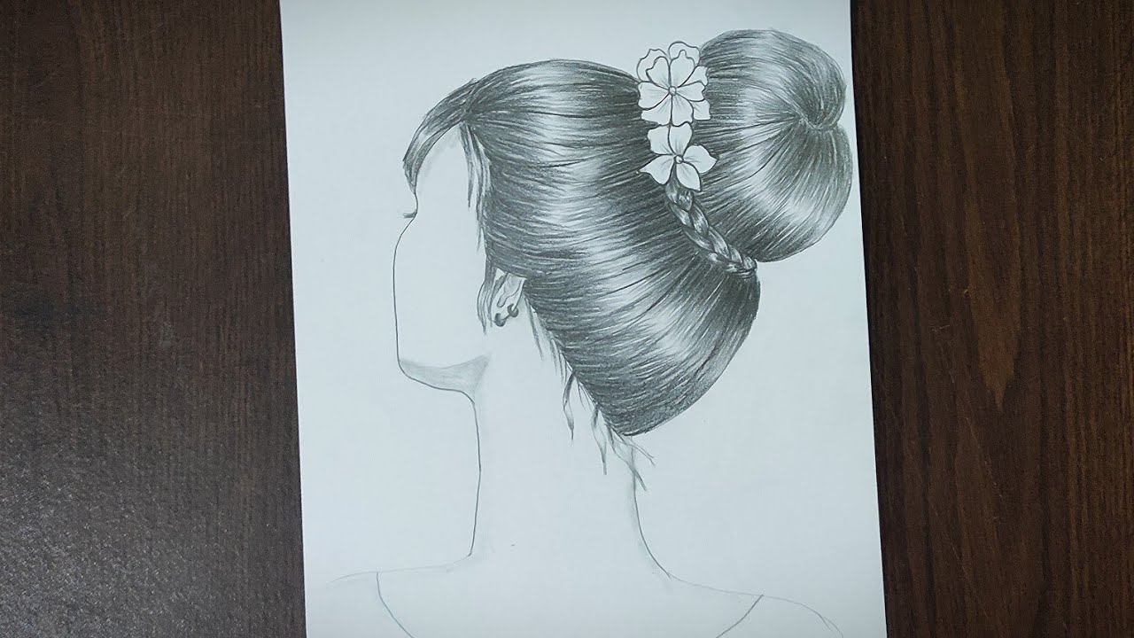 draw a beautiful hair style| messy bund hair style drawing| drawing ...