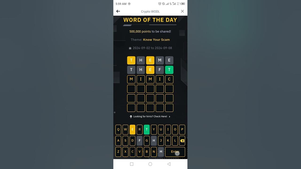 Binance Word of the day today Crypto theme Know Your Scam 2024 wotd answer WODL 4 Sep 24 ...