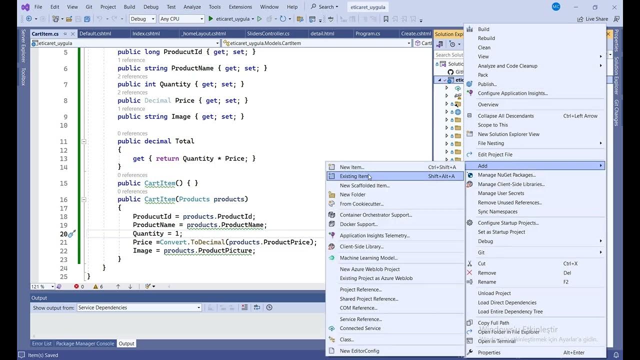 Asp.net Core Mvc 6 0 E Ticaret Uygulaması Sepet Oluşturulması-15 - YouTube