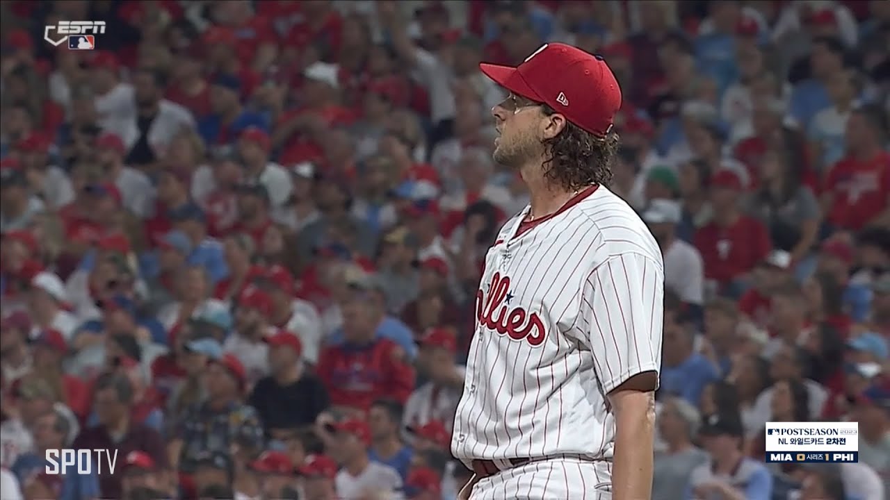 [MLB NLWC 2차전] 마이애미 vs 필라델피아 MVP 애런 놀라 (10.05) - YouTube