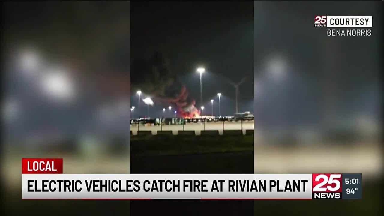 Electric vehicles catch fire at Rivian’s Normal plant - YouTube