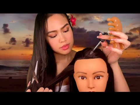 ASMR Beach Scalp Massage / Scalp Scratching + Haircut + Face Massage | gum chewing roleplay ...