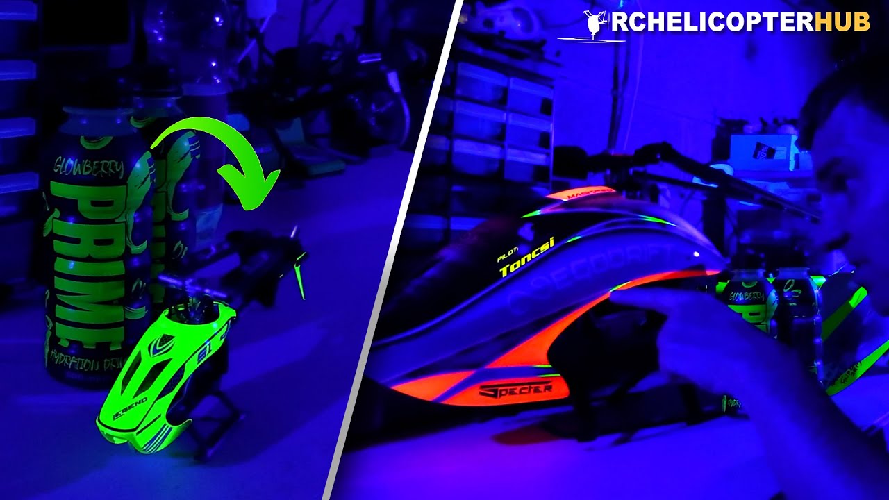 Which RC heli glows - Playing under black light - YouTube