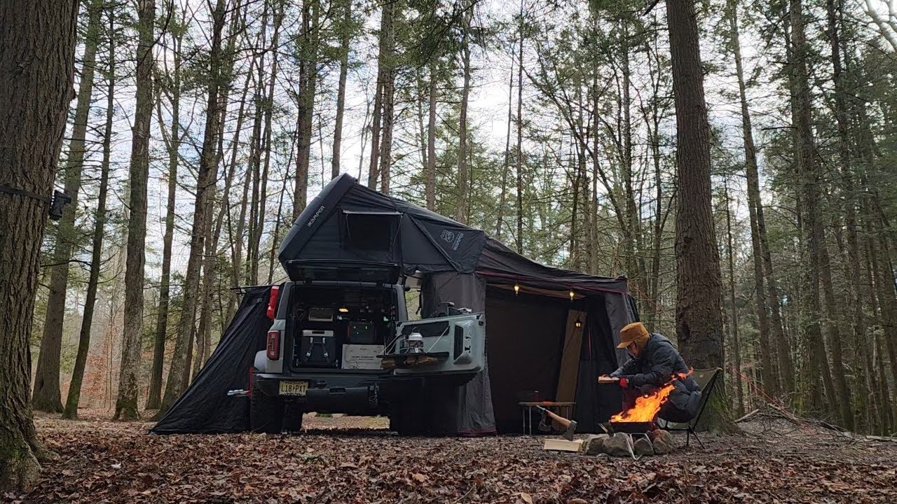 Coziest Camping in a Pine Forest | Solo Relaxing In a ikamper RTT and ...