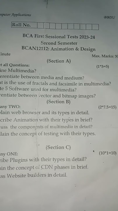 BBDU BCA # Animation_and_design 1st Sessional Question paper - YouTube