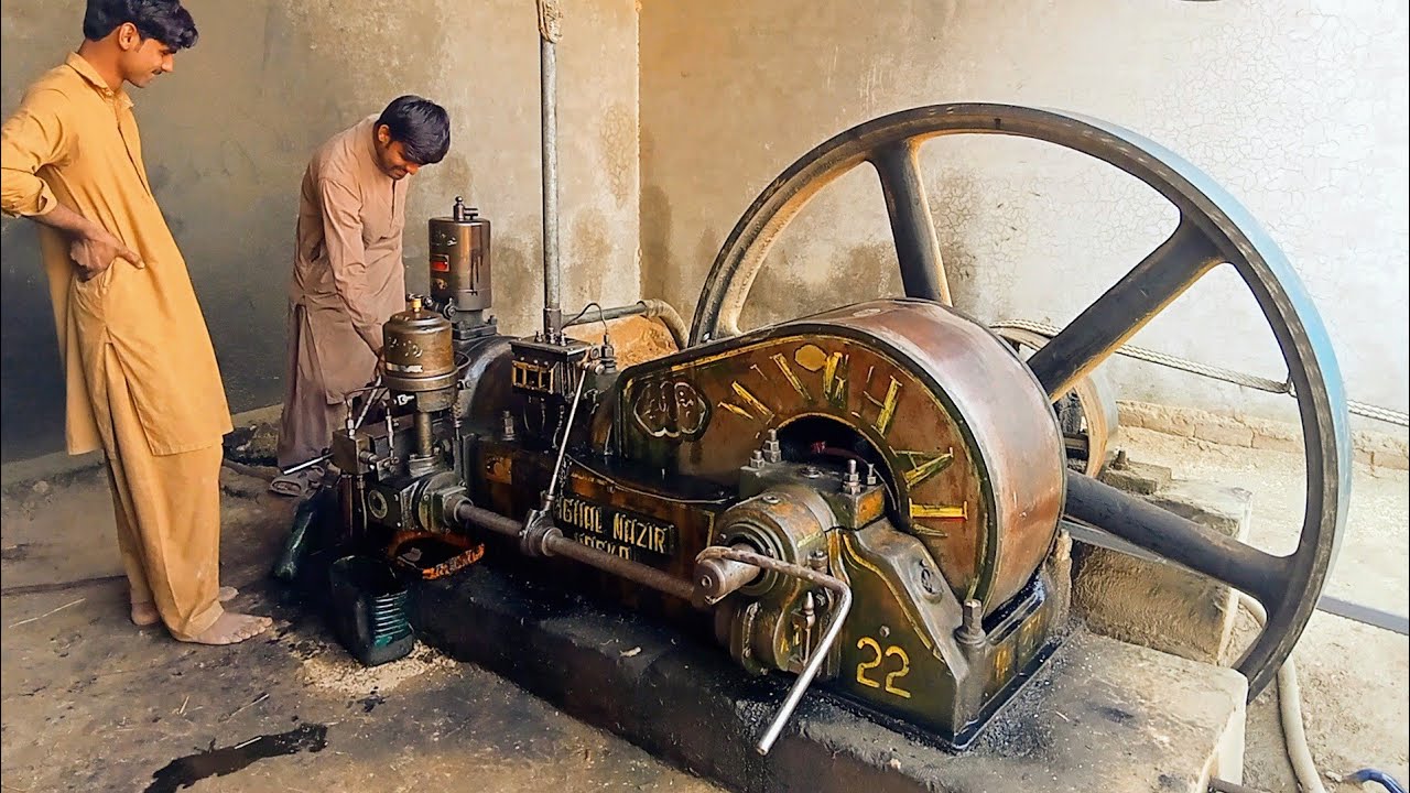Amazing starting old black ruston engine work on china flour machine ...