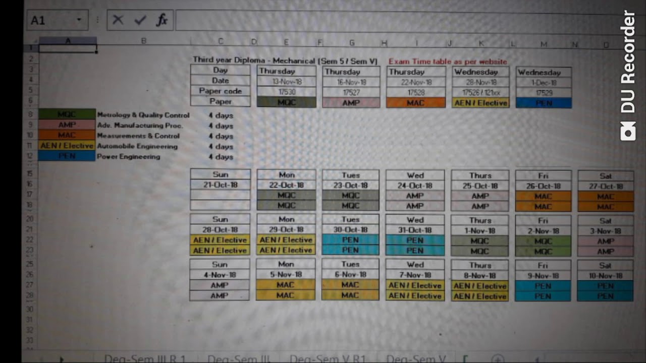 Revised... Study time table - Diploma Mechanical - Sem 5 (Sem V) - YouTube