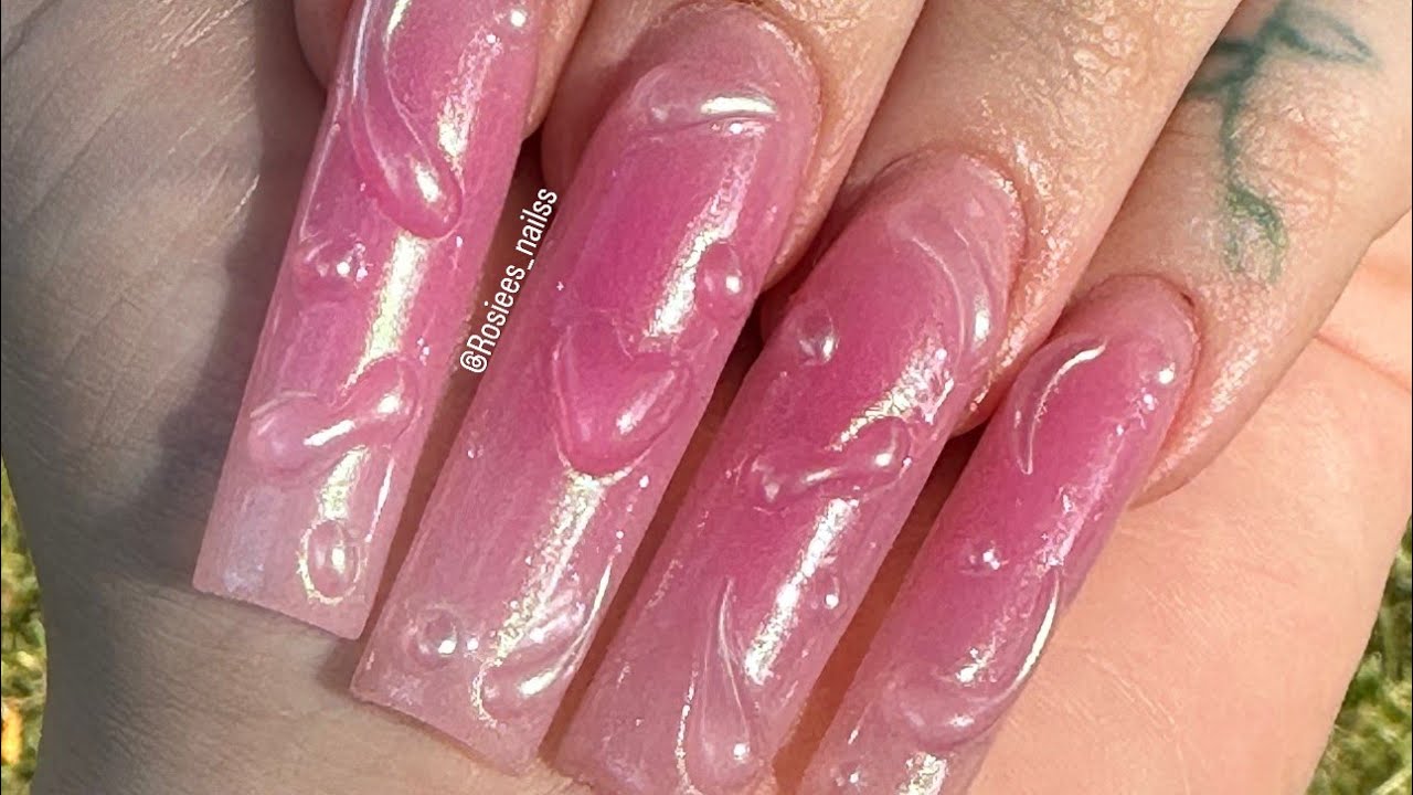 Pink on Pink Water Effect Nails! 3D Gel|Acrylic Nails - YouTube