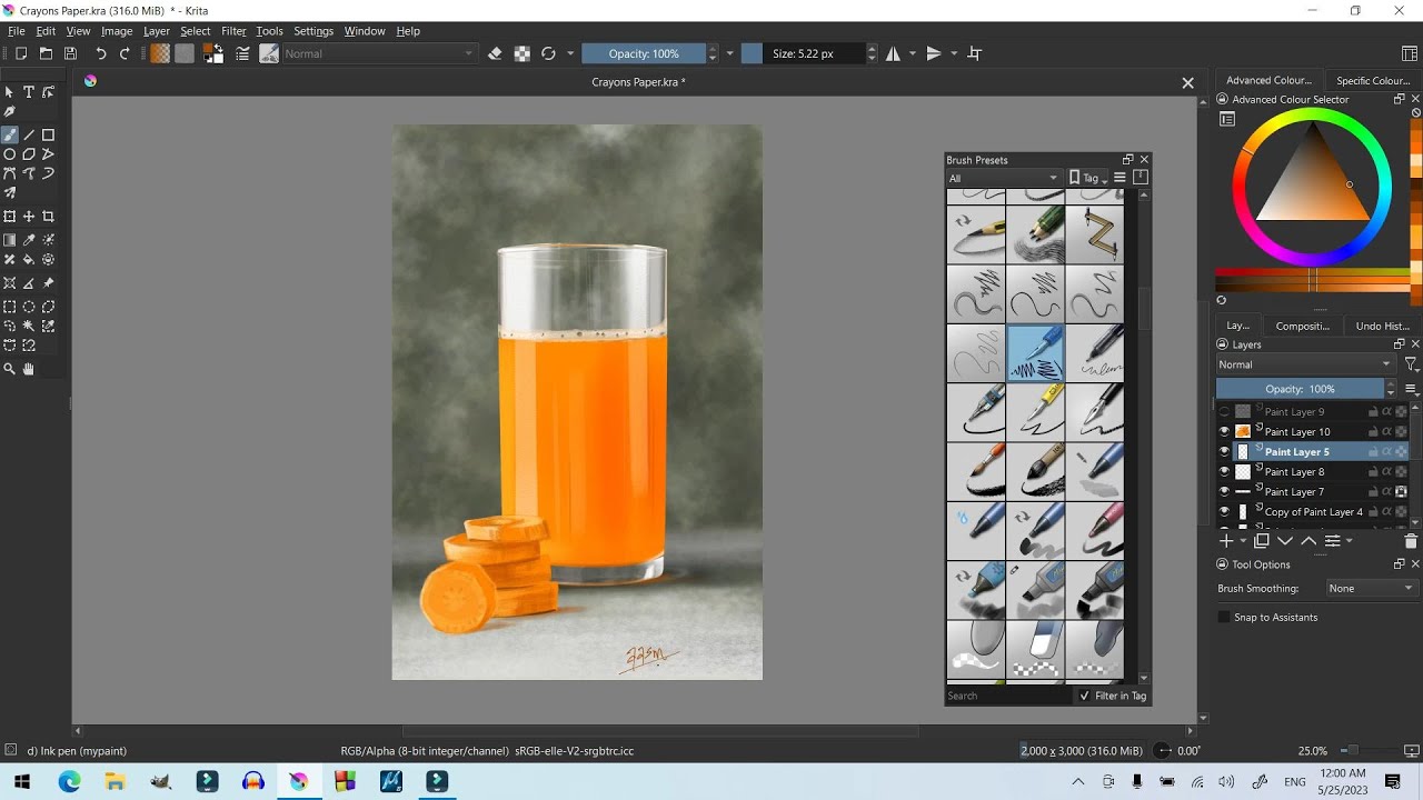 Krita painting - Carrot Juice Glass - Huion Kamvas - Digital Painting ...