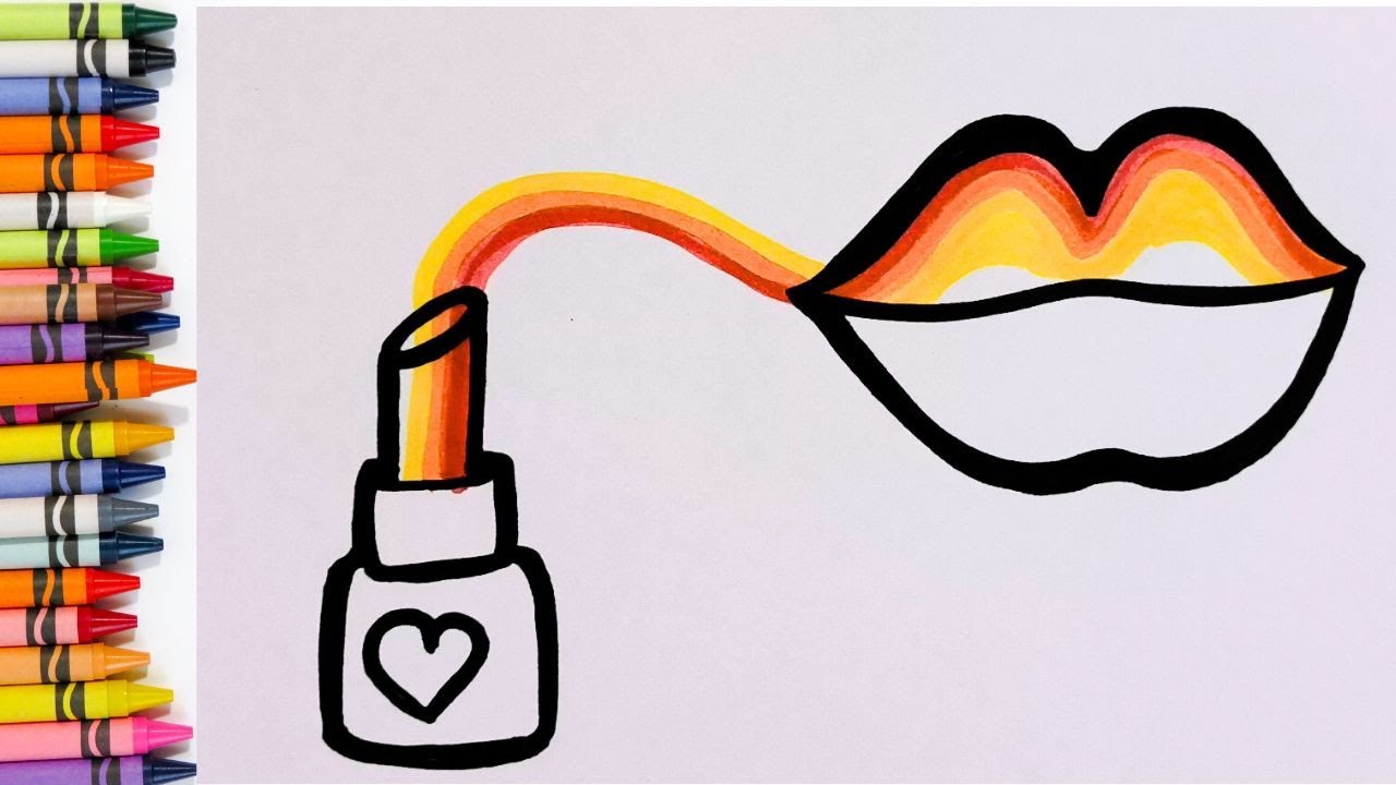 How to draw rainbow lipstic lips Drawing, coloring, for kids & toddlers ...