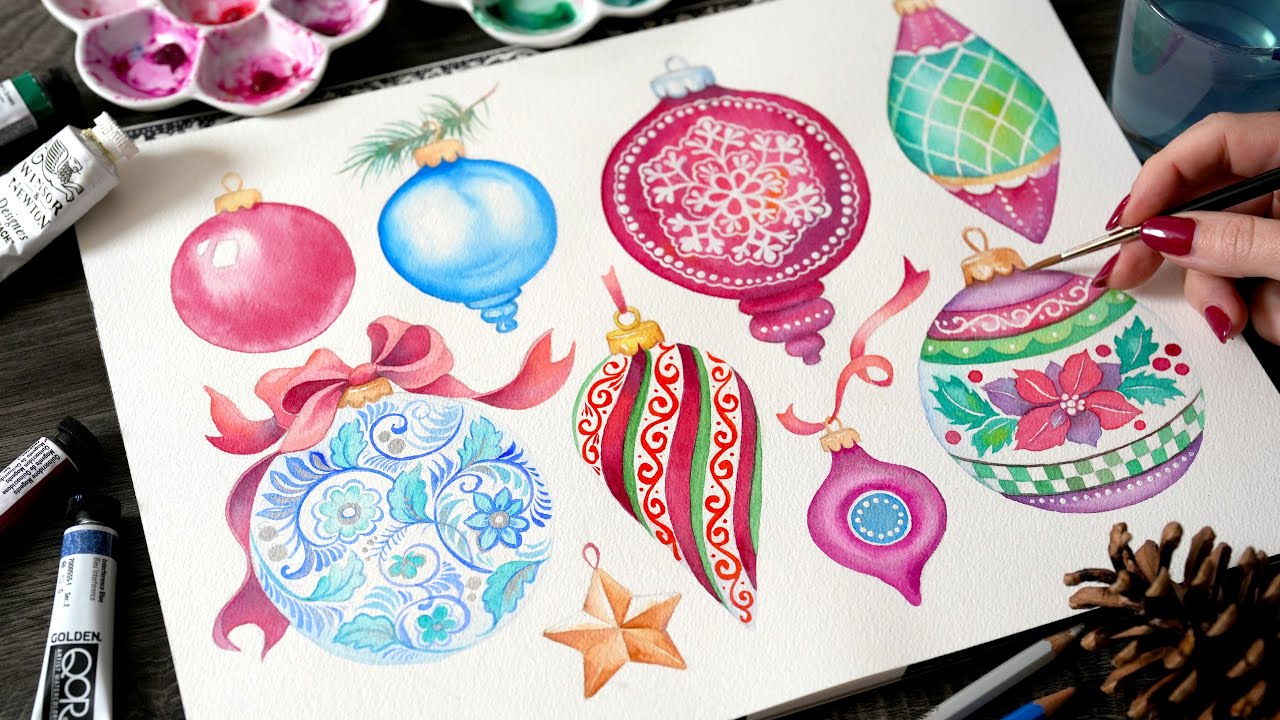 Watercolor Christmas Ornaments 🎄 Every Technique You'll Ever Need - YouTube