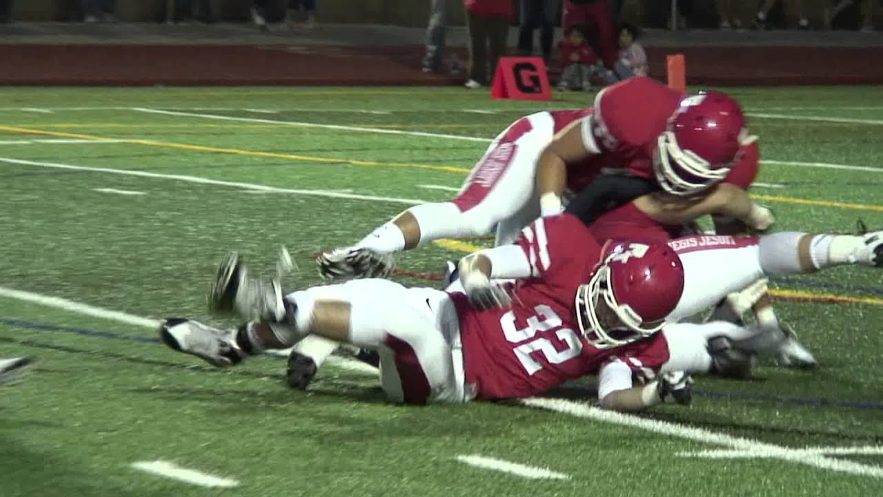 Regis Defense Mauls Running Back Regis vs Mullen Football - YouTube