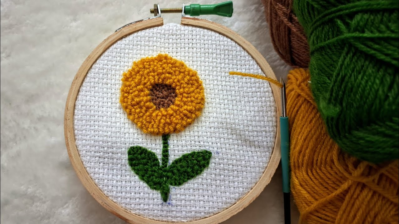 Easy Punch needle design(Sunflower) step by step - YouTube