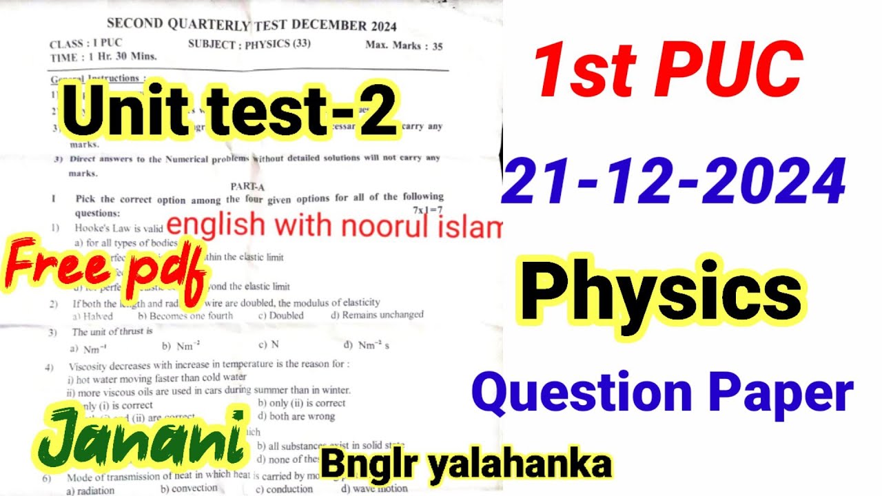 1st puc physics important questions for unit test 2 kseab 2024-25 ...