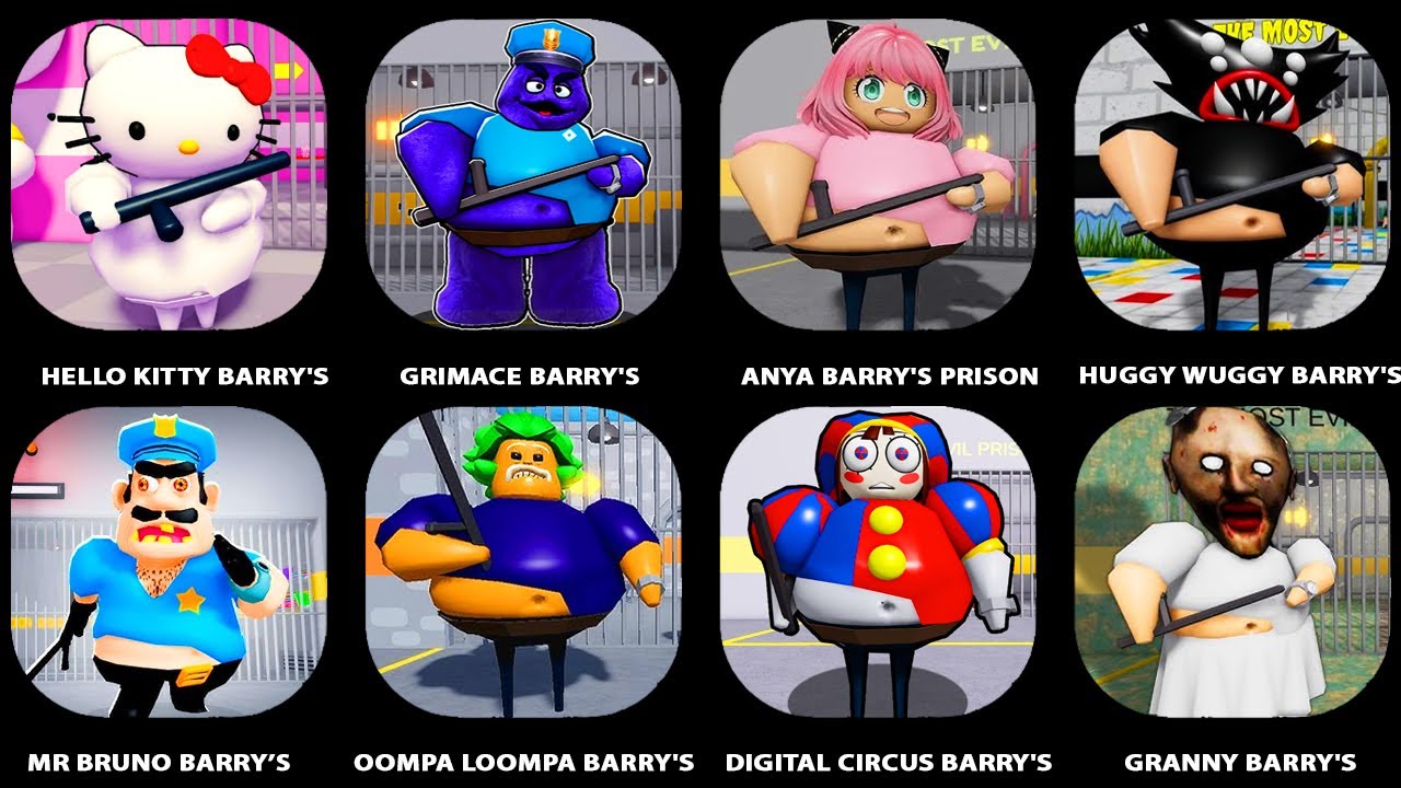 HELLO KITTY BARRY'S PRISON RUN, GRIMACE BARRY'S, OOMPA LOOMPA BARRY'S ...