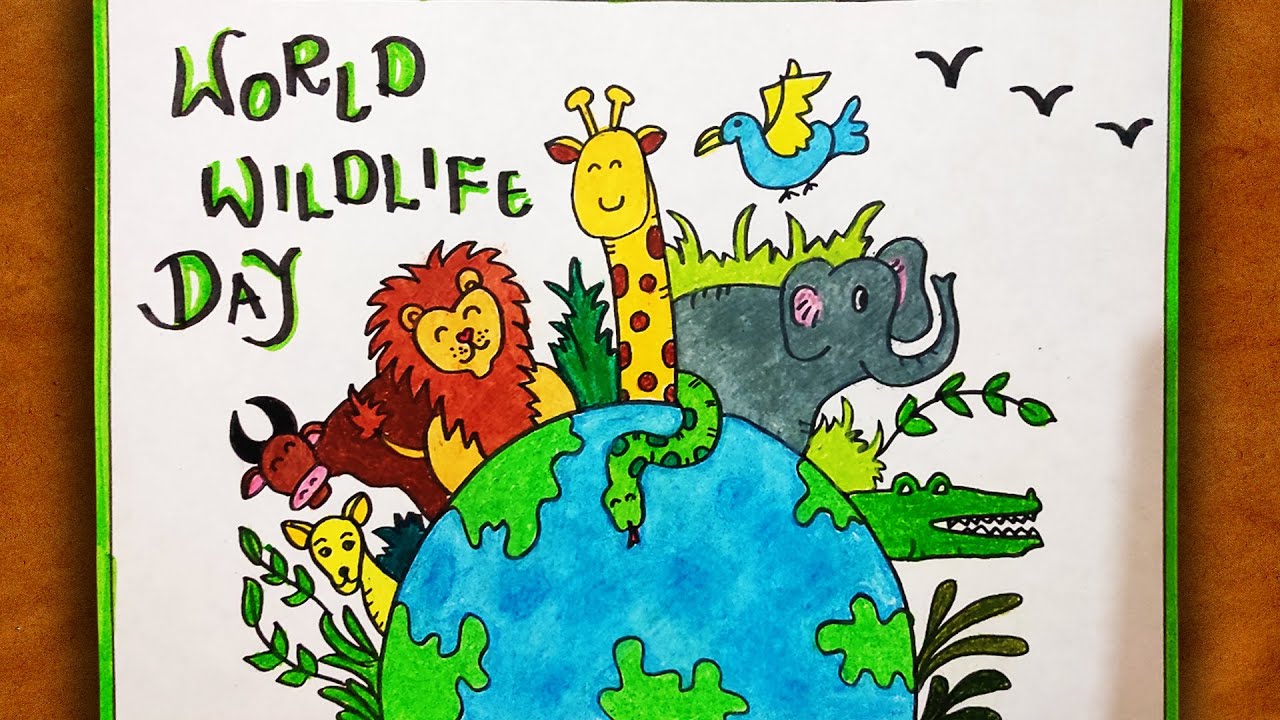 World Wildlife Day Poster drawing, March-3 | How to draw save animal ...
