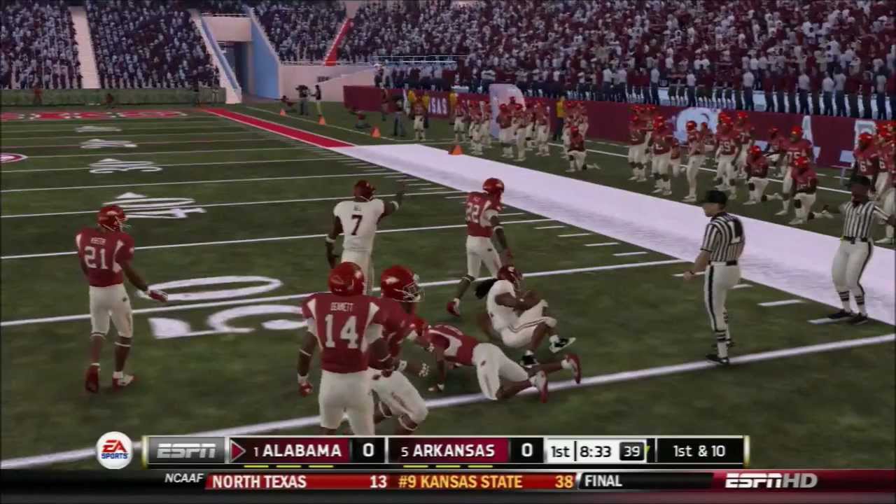 NCAA 13 Arkansas Razorbacks Dynasty game 3 vs #1 Alabama - YouTube