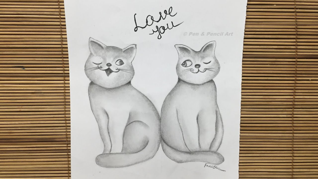 Valentine's Day Drawing // How to draw a romantic cat couple // Easy ...